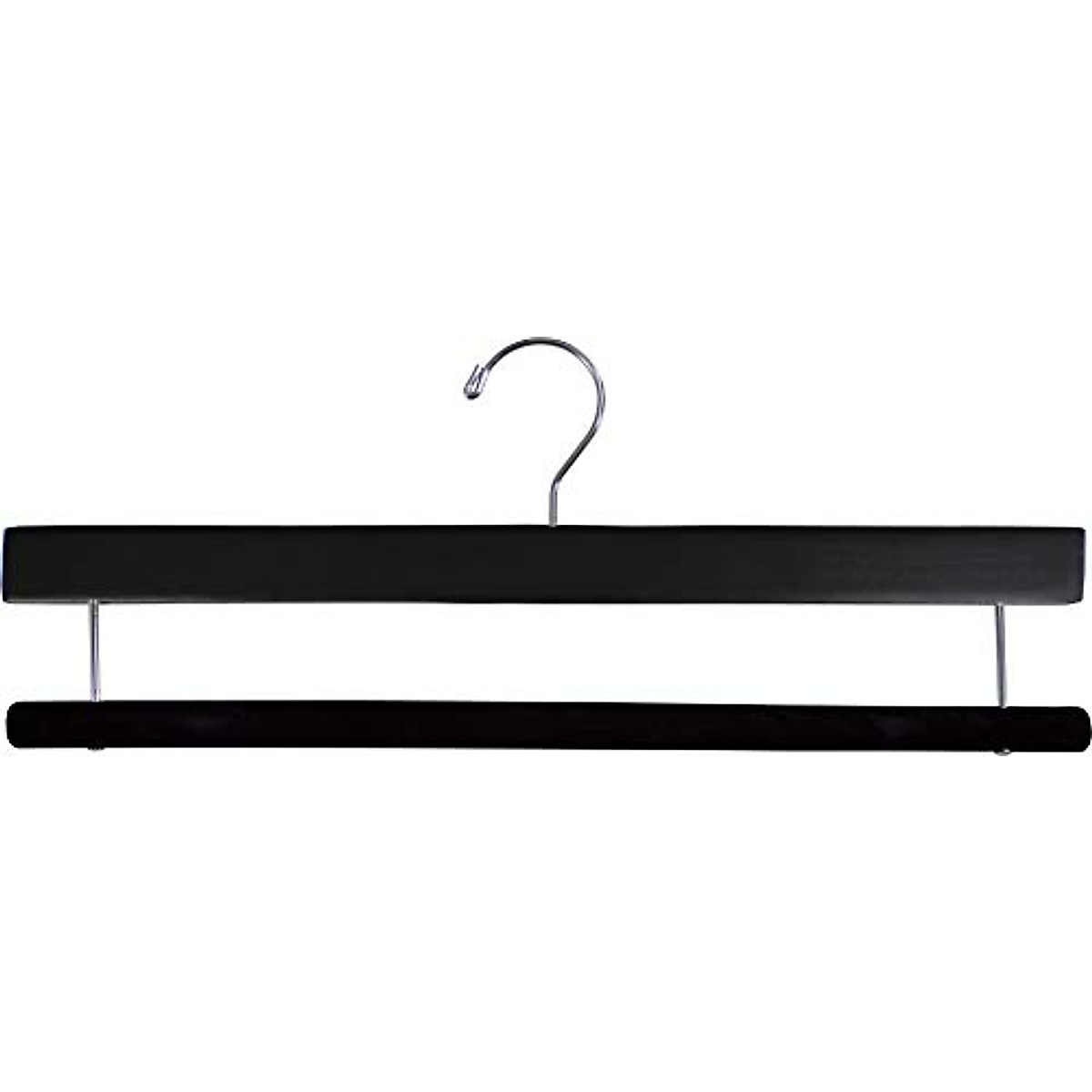 Premium Black Wood Pant Hanger with Black Velvet Non-Slip Bar Box of 12