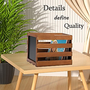 HYNAWIN Vinyl Record Storage Crate, Wooden Album Storage Holder Record Organizer Box, Brown