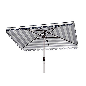 Safavieh PAT8311C Outdoor Vienna Navy and White 6'6" x 10' Rectangle Crank UV Protected Umbrella