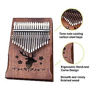 Kalimba 17 keys Thumb Piano Solid Finger Piano with Zippered Carry Bag Study Instruction Tuning Hammer Known as Mbira Wood Finger Piano