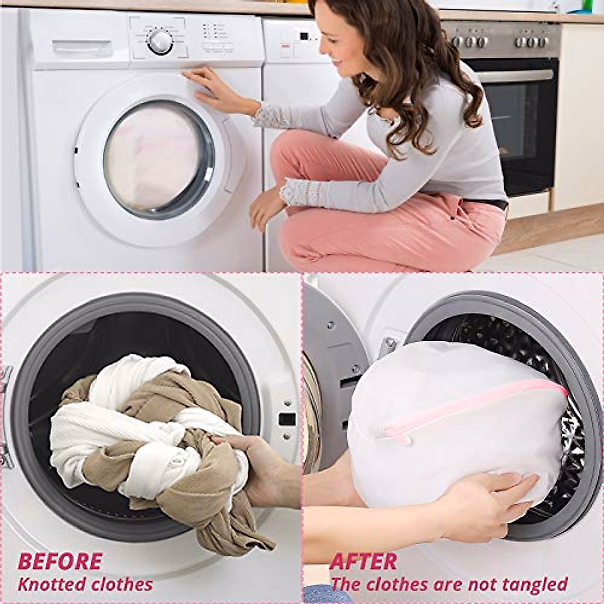 MJIYA Mesh Laundry Bags for Delicates with Premium Zipper, Travel Storage Organize Bag, Clothing Washing Bags for Laundry, Blouse, Bra, (WhiteA+Sphere Shape, 9.25x9.25x7 Inch)