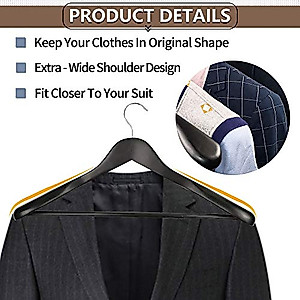 Coat Hanger 8-Pack, MEQUTION Wood Hangers Trouser Hangers Extra Wide Shoulder Wooden Hangers for Heavy Coat, Sweater, Skirt, Suit, Pants, Retro Finish (Black)