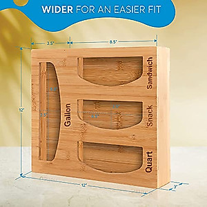 Bamboo Food Storage Ziploc Bag Organizer - Perfect for a Kitchen Drawer and Kitchen Organization - Plastic Ziploc Bags Storage Compatible with Gallon, Quart, Sandwich & Snack Variety Size Bags