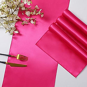Horbaunal 12 Pack Hot Pink Satin Table Runner 12 x 108 Inch, Smooth Table Runners for Wedding Banquets Birthday Party