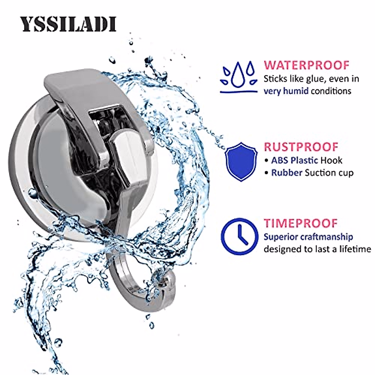 YSSILADI Suction Cup Hooks Heavy Duty Vacuum Suction Shower Hooks Glass Suction Cup Hooks Bathroom Robe Hooks Reusable, No Hole Punched, for Garland Decoration (Silver, 6 Pack)