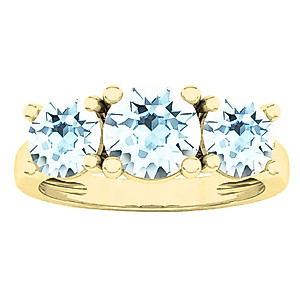 Dazzlingrock Collection 18K Round Aquamarine Ladies Vintage Bridal 3 Stone Engagement Ring, Yellow Gold, Size 7