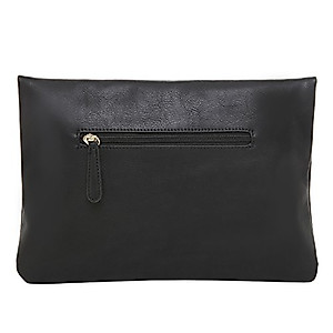 MG Collection Black Clutch Purses for Women Evening or Casual Handbag with Foldover Design, Zipper and Decorative Tassel