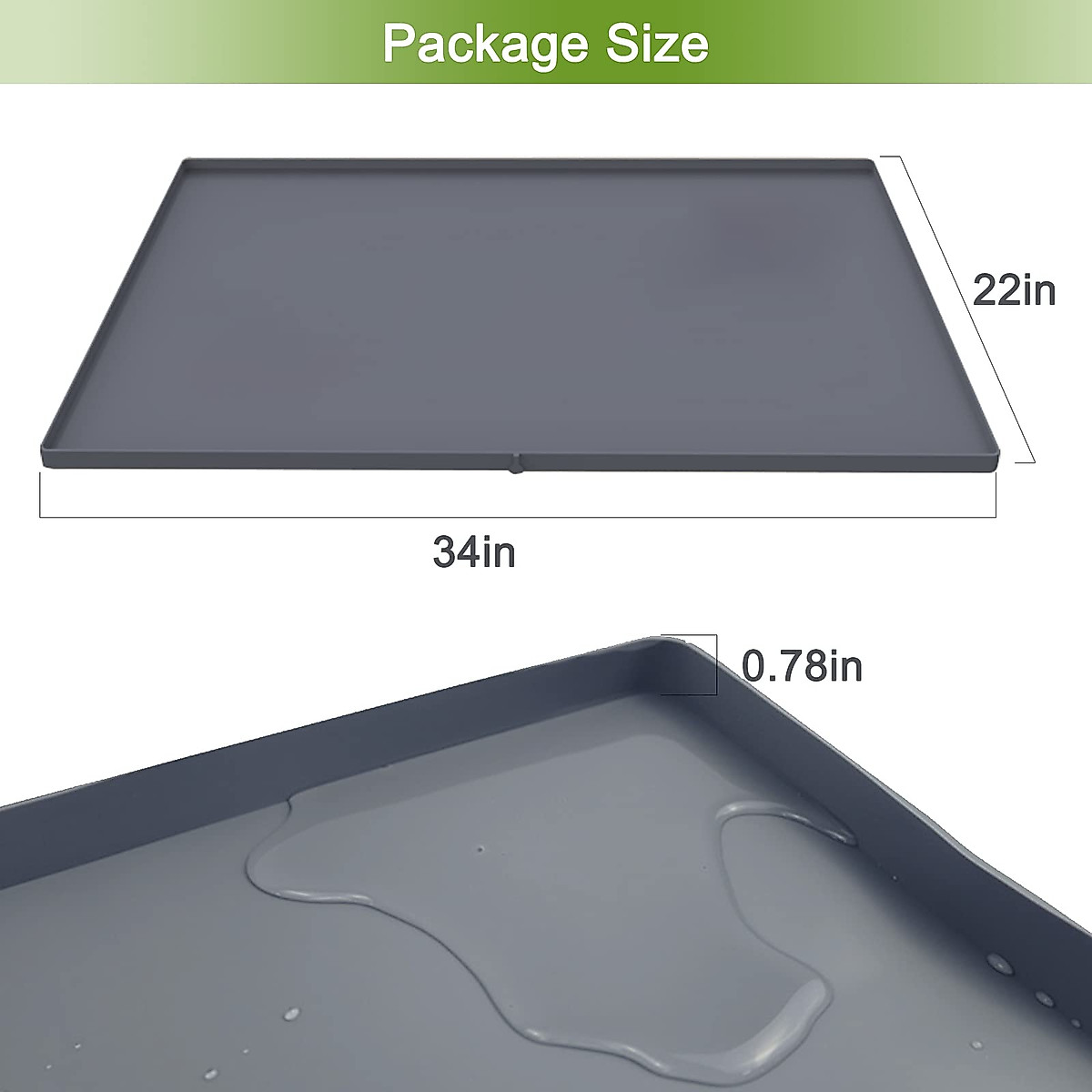 Under Sink Mat - 34" x 22" Under Sink Mats for Kitchen Waterproof, Holds up to 3.3 Gallons Water, Bathroom Under Sink Tray with Unique Drain Hole for Doormat, Pet Feeding Mat, Drawing Mat, Craft Mat