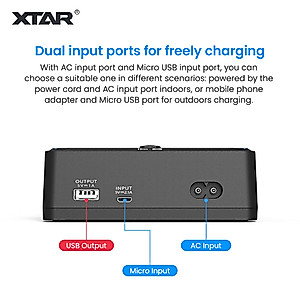 XTAR New X4 Universal 18650 21700 Battery Charger 2A Fast Charger for Rechargeable Li-ion/IMR/Ni-MH/Ni-Cd 18650 16340 20700 21700 26650 14500 AA AAA C Batteries with USB Output