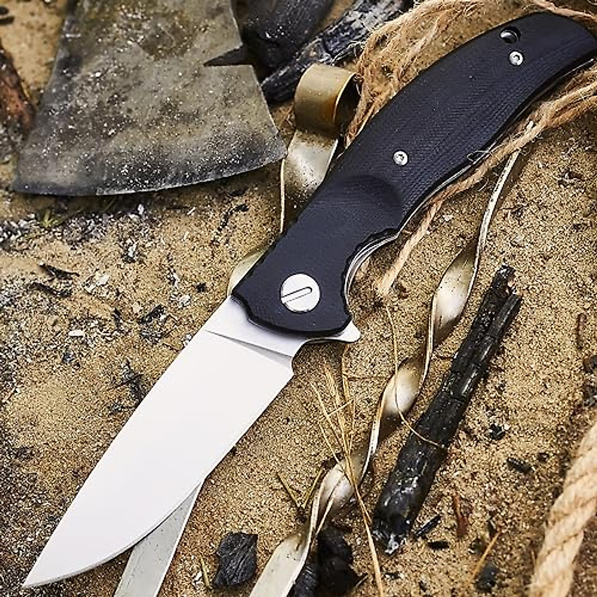 Pocket Knife - Black Folding Knofe with G10 Handle - 9CR18MOV Stainless Steel - Multipurpose Work Jack Tactical Knives - Best for EDC Camping Fishing Hiking Hunting - Cool Gifts for Men S-22