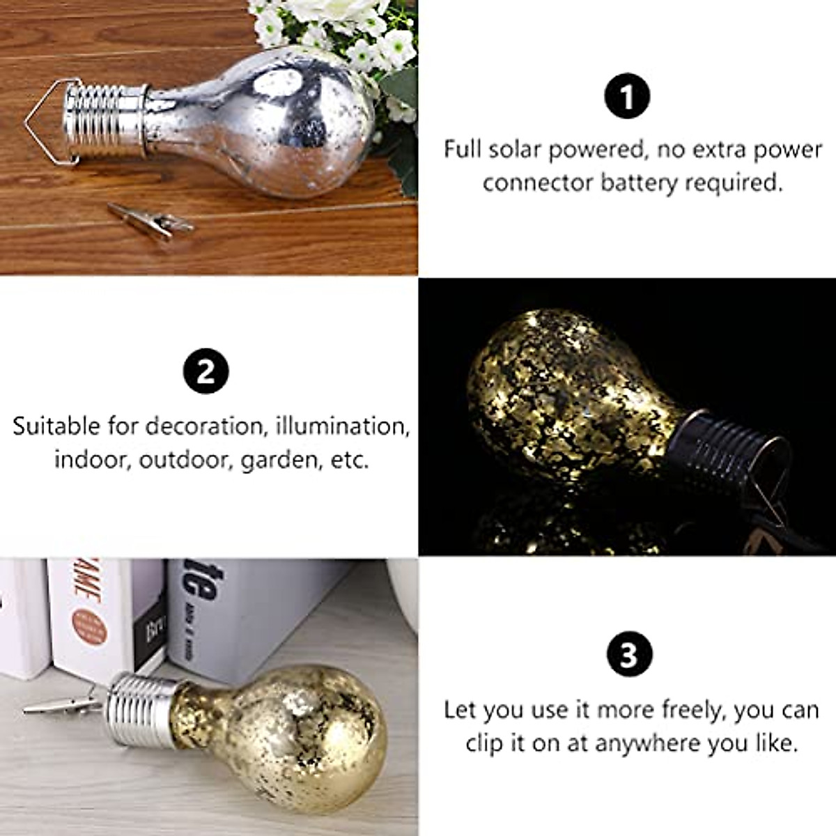 SOLUSTRE Outdoor String Lights Outdoor String Lights Led Bulb 4pcs Garden Light Outdoor Garden Home Hanging Decoration Solar Light Bulbs Golden Globe Light Bulbs Led Bulbs Led Bulbs