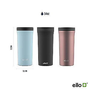 Ello Arabica 14oz Vacuum Insulated Stainless Steel Powder Coat Travel Mug with Leak-Proof Slider Lid, Keeps Hot for 5 Hours, Perfect for Coffee or Tea, BPA-Free Tumbler, Black