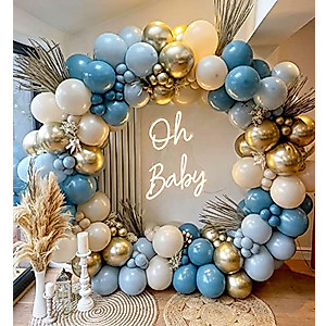 Dusty Blue Balloon Garland Arch Kit,152PCS Slate Blue Macaron Blue Metallic Chrome Gold White Sand Birthday Balloons for Baby Shower Bridal Shower Boho Wedding Party Backdrop Decoration