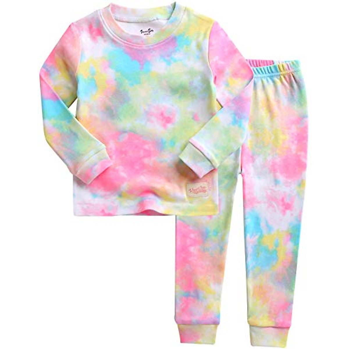 VAENAIT BABY Kids Junior 100% Cotton Sleepwear Pajamas 2pcs Set Tiedye-Rainbowneonpink-249 L