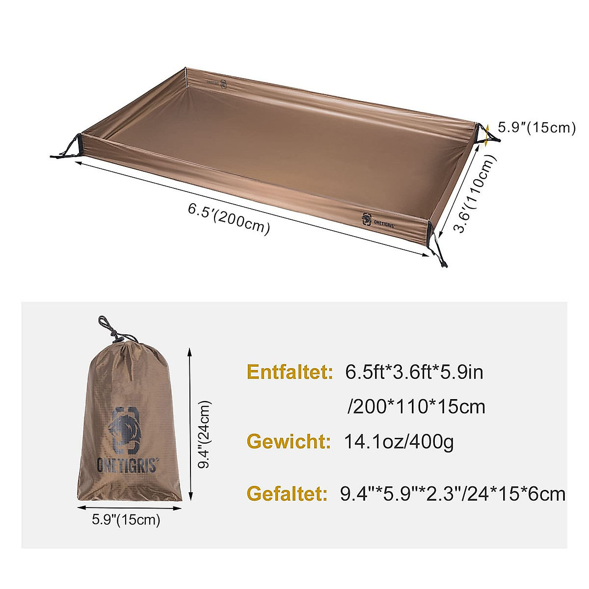 OneTigris Multifunctional Tent Footprint - Camping Tent Bathtub Floor for Tarp Bushcraft Shelter Camping Hiking Backpacking