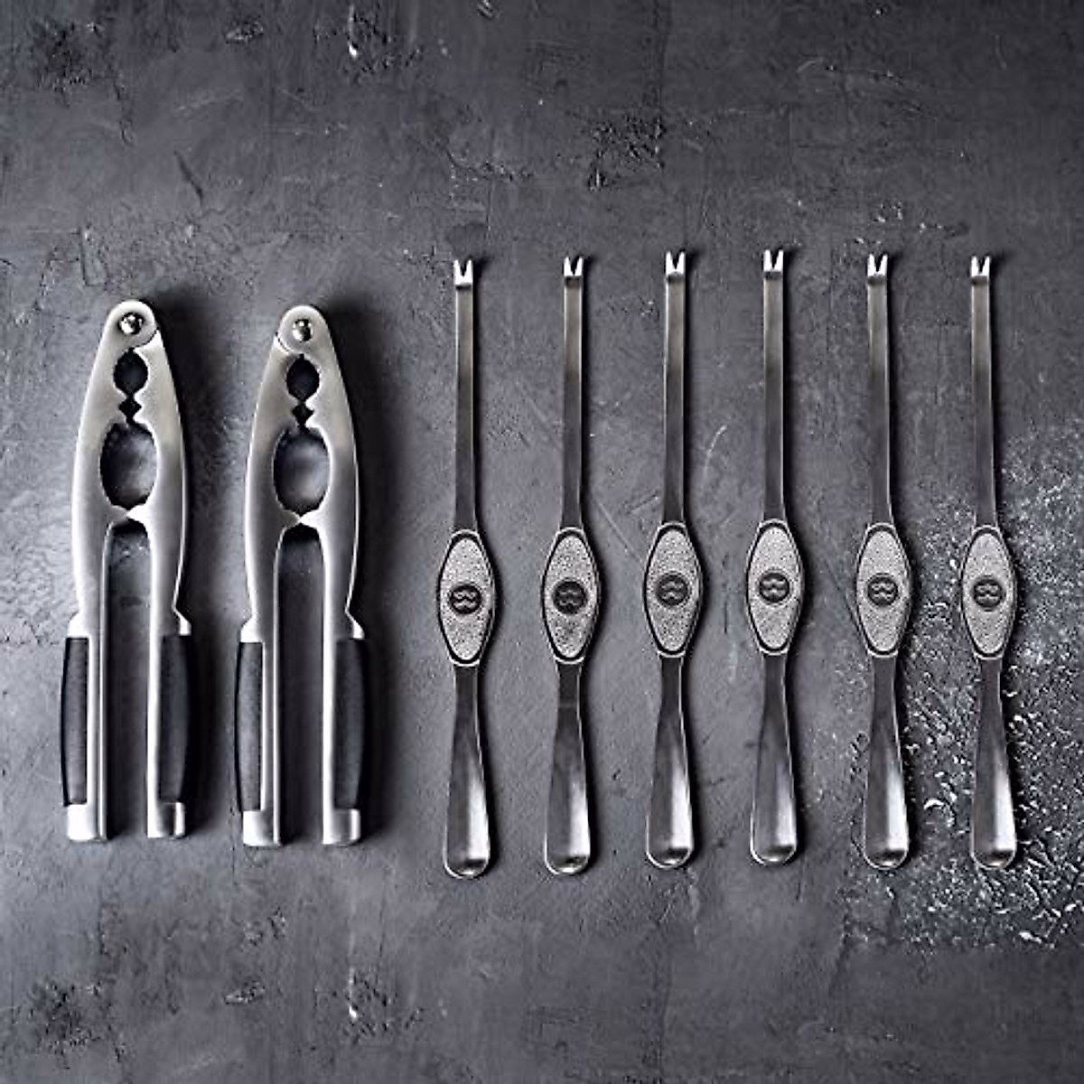 Crab Crackers and Tools Set - Premium 2 Lobster Crackers and 6 Seafood Forks Kit - Professional Seafood Tools Set Crab Leg Crackers and Tools - Nut Crackers for All Nuts Walnut Pecan Cracker and Picks