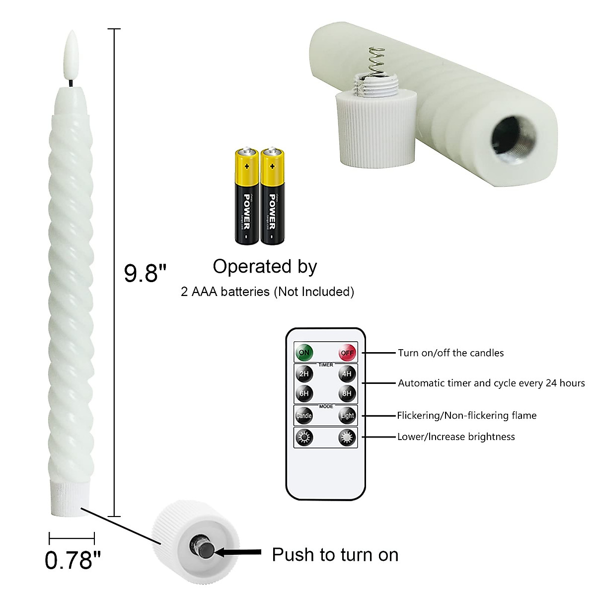 Lasumora Flameless Taper Candles Flickering with Remote Timer, LED Taper Candles Battery Operated Warm 3D Wick Spiral Window Candles 6 Pack Real Wax Wedding Home Birthday Christmas Decor 9.8" White