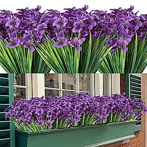 GREBOU 10 Bundles Artificial Flowers Faux Plastic Orchid Bouquets UV Resistant No Fade Faux Greenery for Home Garden Bridal Bouquet Hanging Planter Porch Patio Yard Office Wedding Decoration(Purple)
