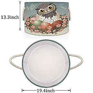 Easter Egg Cute Owl Large Round Baskets for Storage Laundry Baskets with Handles Blanket Storage Basket for Bathroom Shelves Bins for Organizing Nursery Hamper Girl Boy