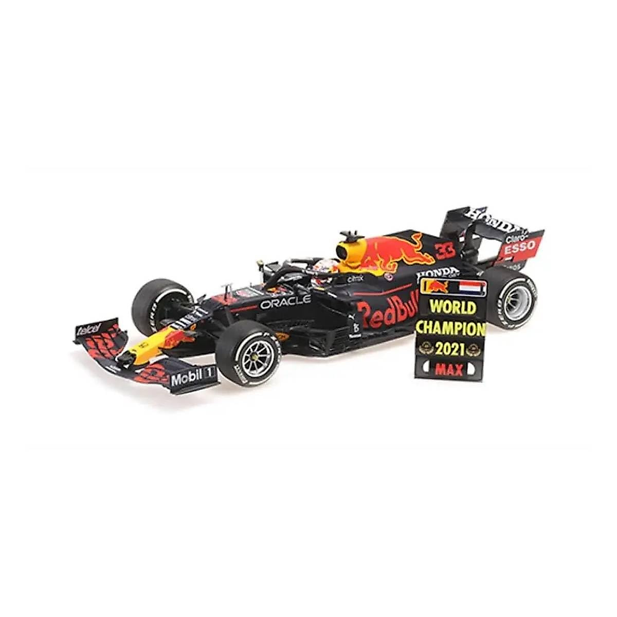 Minichamps 110212333 1:18 Red Bull Racing Honda RB16B-Max Verstappen-Winner Abu Dhabi GP W/Pitboard-WC 2021 Collectible Miniature Car, Multicoloured