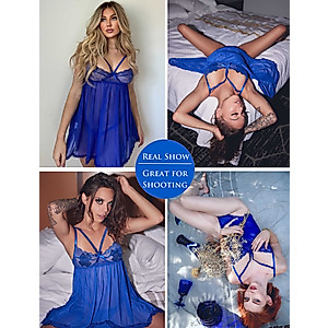Avidlove Lace Chemise Lingerie for Women Brial Nightdress Sheer Mesh Nighty,Royal Blue,X-Small