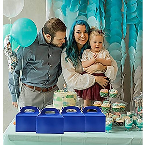 Blue Party Treat Box 24 Pcs Blue Candy Cake Gift Boxes DIY Party Favors Bags Snack Goody Cardboard Gable Boxes Perfect For Kids Birthday Party Gift Giving Summer Ocean Theme Baby Shower Wedding Graduation Party Supplies Decorations