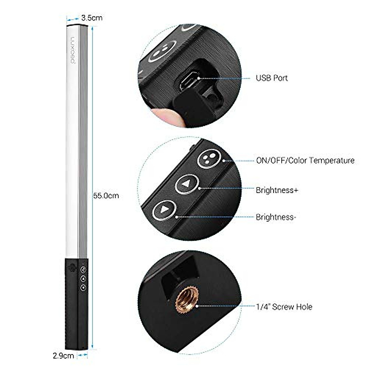 LUXCEO RGB LED Photography Lighting Portable Wand Handheld LED Video Light 1000 Lumens CRI 95+ USB Rechargeable with Remote Control, Carry Bag, Adjustable Color Temperature 3000K-6000K and 36 Colors