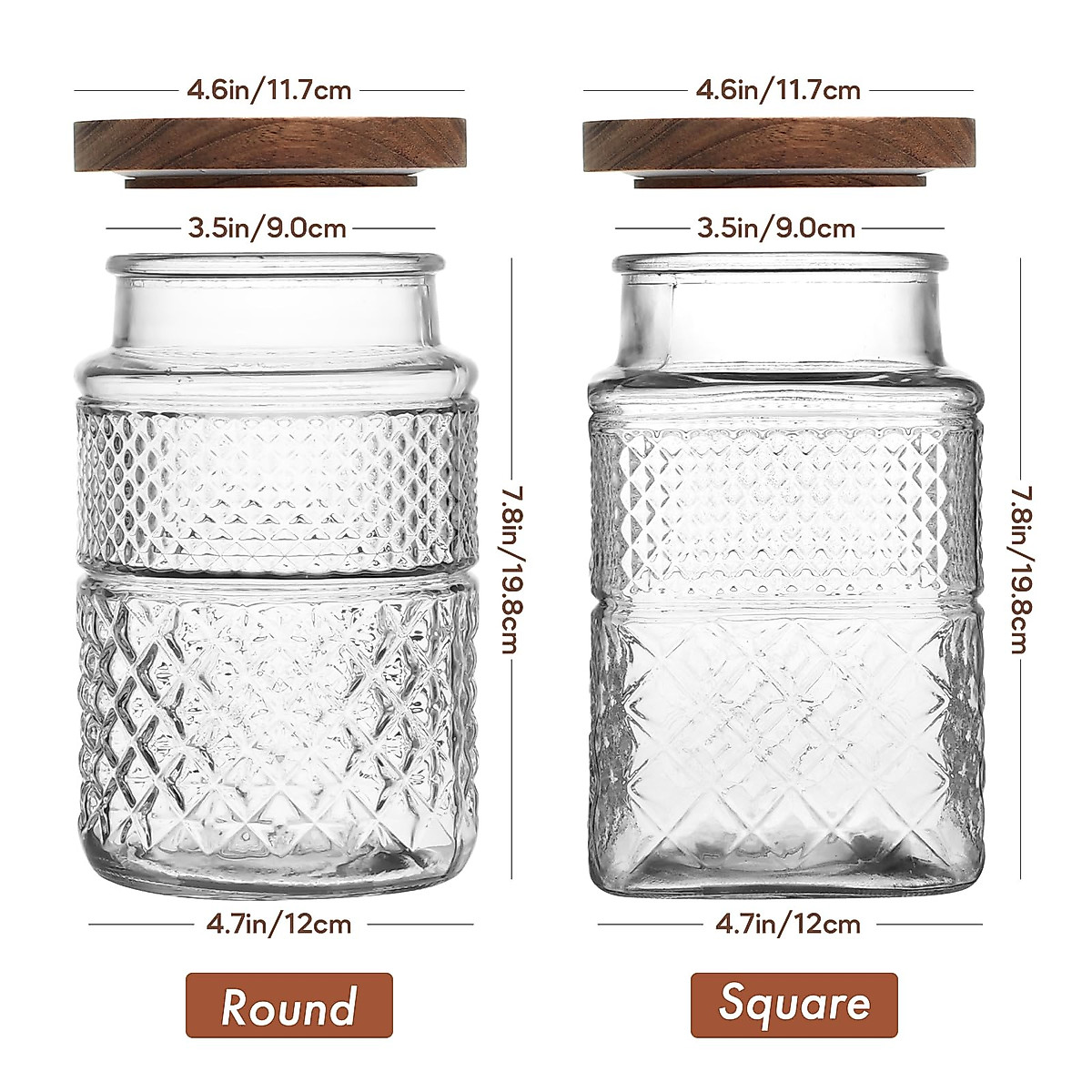EkkoVla 60 FL OZ Large Glass Storage Jar, Set of 2 Glass Food Storage Containers with Wooden Lids, Kitchen Cereal Canisters Decorative Glass Jars with Airtight Lids for Candy Snack Nuts Coffee Tea