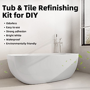 Bathtub Refinishing Kit White, 17oz Bathtub Resurface kit Bathroom Countertop Paint Repair Kit Porcelain Sink Paint Fiberglass Bathtub Paint Tile Refinishing Kit