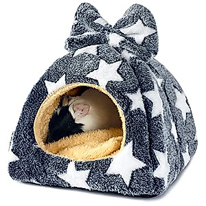 Tierecare Guinea Pig Hideout Hamster Bed Chinchilla House Cute Habitat Warm&Cozy Cage Accessories for Ferret Hedgehog Small Pet Washable