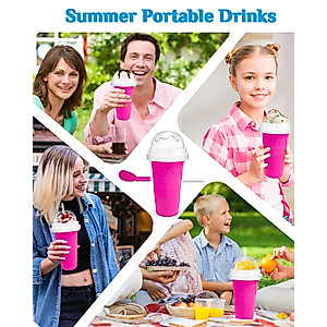 Slushy Maker Cup, DIY Magic Slushy Maker Squeeze Cup, Portable Smoothie Squeeze Cup for Juices, Milk and Ice Cream Make, Double Layers Silica Cup with Lid & Straw for Kids, Friends, Family (Pink)1