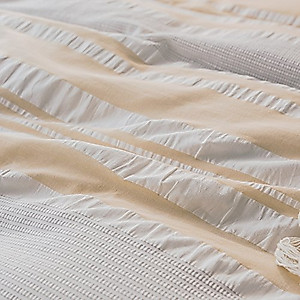 Merryfeel Seersucker Duvet Cover Set King,100% Cotton Woven Seersucker Stripe Duvet Cover Set, 3 Pieces Bedding Set - King - Light Yellow