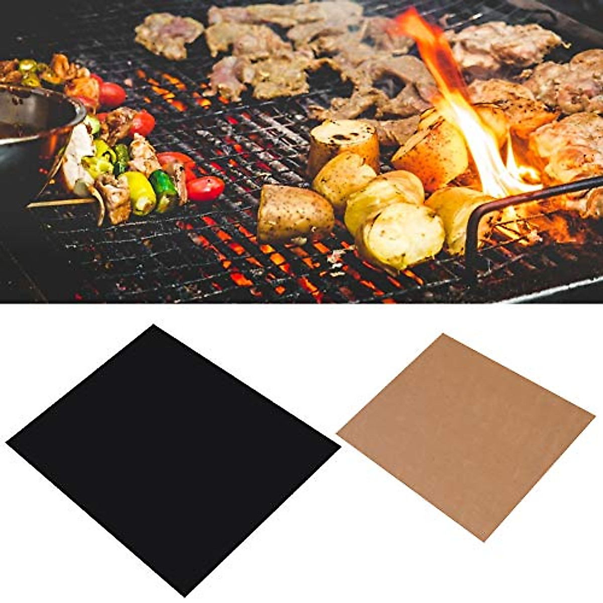 RvSky Garden Supplies 2Pcs/Set Household Reusable Non‑Stick Barbecue Grill Mat Pad Kitchen Cooking BBQ Tools