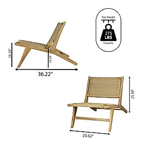 JONATHAN Y RLX1000A Parker Mid-Century Modern Woven Seagrass Wood Armless Lounge Chair Contemporary, Bohemian, Coastal, Transitional, Rustic, Natural