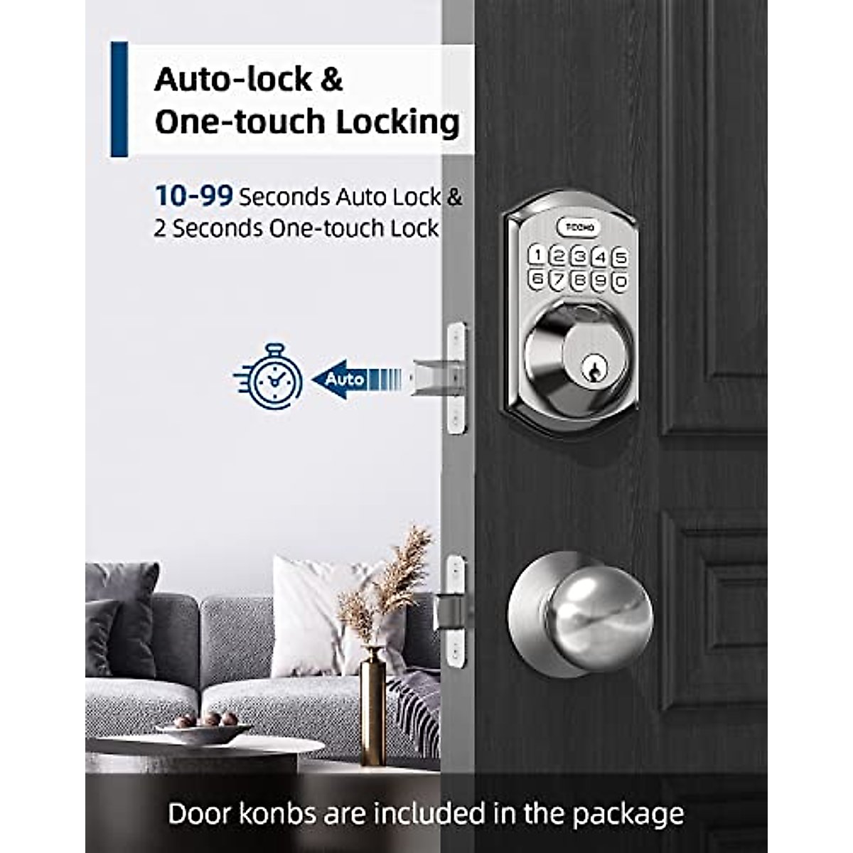 TEEHO TE002K Fingerprint Door Lock Set - Keyless Entry Door Lock with Handle - Door Knob with Keypad Deadbolt - Smart Locks for Front Door - Auto Lock - No Need App - Easy Installation - Satin Nickel