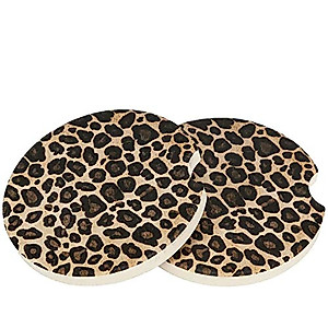 Crystal Lemon 2Pack Leopard Car Coasters Absorbent Ceramic Cup Holder, Ceramic Coasters, Keep Vehicle Free from Cold Drink Sweat