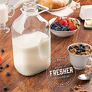 64 Oz Glass Milk Bottle with Lids, Half Gallon Carafe, Container for Refrigerator, Pitcher with Cap and Pour Spout, Made in USA by Kitchentoolz