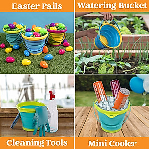 JOYIN 3 Packs Foldable Pail Bucket with Shovels & Mesh Bag, Collapsible Buckets Multi Purpose for Beach, Camping Gear, Beach Party, Fishing, and Fun Summer Activities (Yellow/Blue/Green)