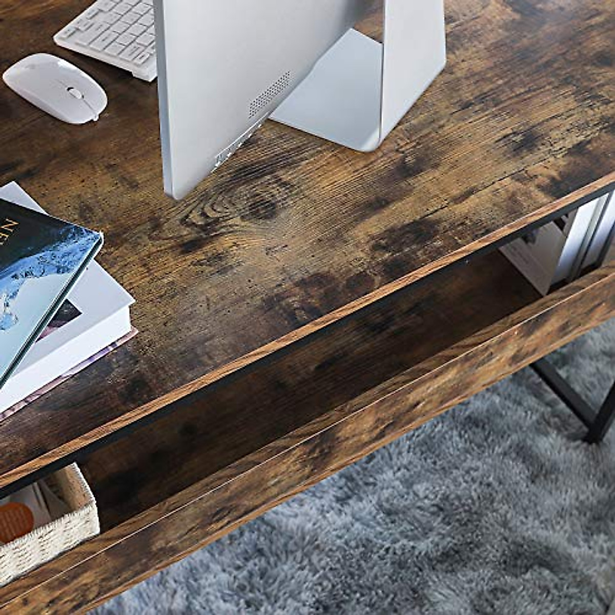 HOMEKOKO 47" Home Office Desk Computer Desk with Storage Shelf, Study Table Modern Writing Desk Industrial Desk with Metal Frame (Rustic Brown)