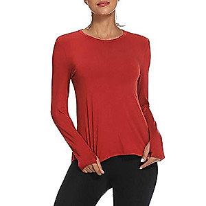 Mippo Long Sleeve Wokout Shirts for Women Yoga Tops Tie Back Tank Tops Thumb Hole Shirts Backless Tops Gym Sweater Workout Clothes Sports Active Exercise Wear for Women 2022 Red L