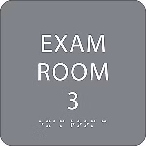 ADA CENTRAL SIGNS - 6" X6" Exam Room 3 Sign - ADA Compliant Tactile Graphics Grade 2 Braille Text Acrylic Wall Signs - Educational Institution Directional Assistance Test Center Door Sign for Schools