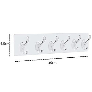 Koconh Multifunctional Transparent 6 Hooks, Punch-Free Wall-Mounted. (3 PCS)