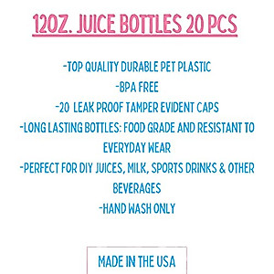 SMART SOLUTIONS BPA-Free Plastic Juice Bottles with Caps - 12oz 20 Pack - Reusable Clear Beverage Containers for Drinks, Smoothies and Juicing