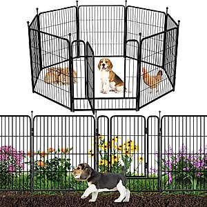 Rengue Garden Fencing, Decorative Garden Metal Fence, 18ft(L)×32in(H) Animal Barrier Garden Fence with Gate, Heavy Duty Iron Fencing for Dogs, Outdoor, Yard (8 Panels)