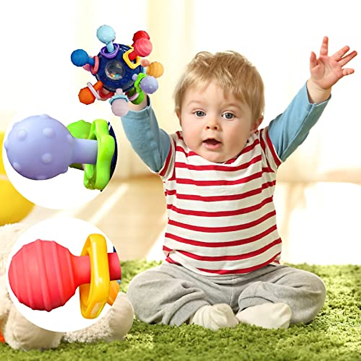 AIVIAI Baby Teething Toys for 0-6 Months, Sassy Teethers Rattle Toy for Babies 6-12months Sensory Baby Toy Grasping Chew Infants Toys (Blue)