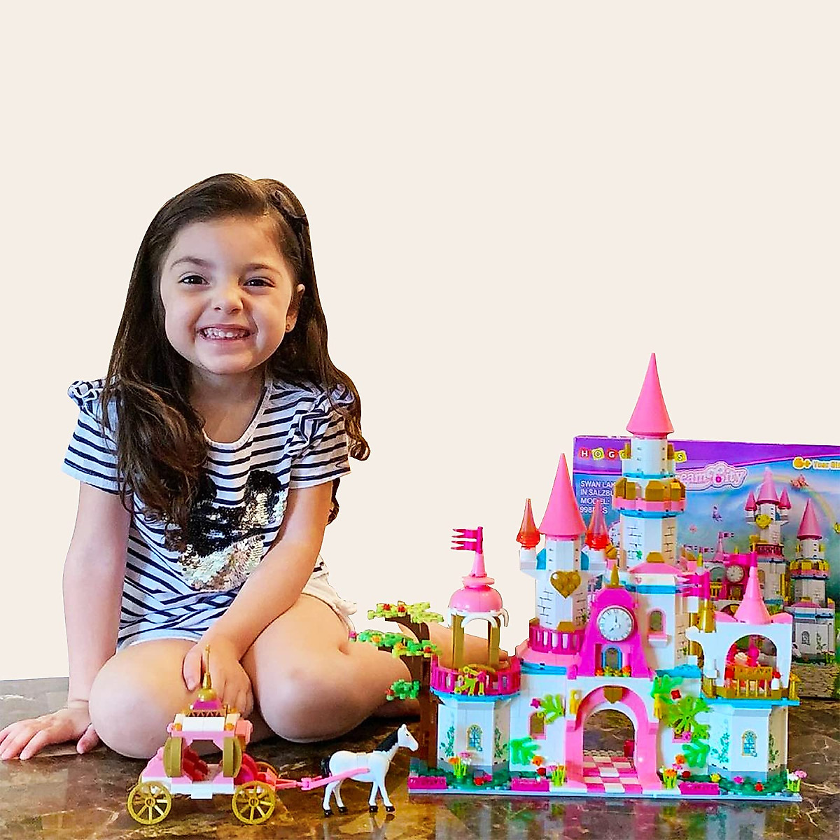 HOGOKIDS Girls Castle Princess Building Toys - Girl Dream House 5-in-1 Pink Castle & Carriage Playsets STEM Building Blocks Set Fantasy Gifts for Kids Age 6 7 8 9 10 11 12 Years Old (998 PCS)