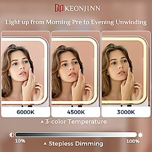 Keonjinn White Vanity Mirror with Lights, LED Makeup Vanity Desk with Large Drawer & 2 Makeup Trays & Chair, 7000 Lux Vanity Table with Lighted Mirror & Power Outlet, CRI＞90 Vanity Set for Bathroom