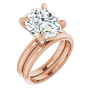 Solid Gold Engagement Ring Set for Women, Handmade 5 Carats Oval Cut Moissanite Solitaire Ring Set Diamond Wedding Bridal Ring Anniversary Propose Gift Her, 10K/14K/18K, 925 Silver