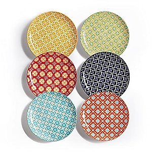 Metahom Salad Plates, Dessert Plates 8 Inch, Colorful Ceramic Plate Set for Pasta, Pancakes, Steak, Set of 6, Dishwasher & Microwave Safe