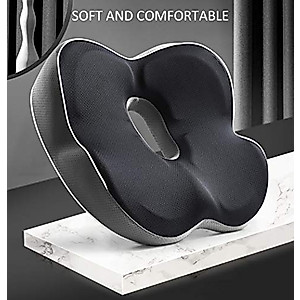 Seat Cushion for Office Chair-Ergonomic Tailbone Cushion-Desk Chair Cushion Pillows for Pain Relief-Comfort Memory Foam Chair Pad for Sitting-Washable Cover-Black & Grey-A